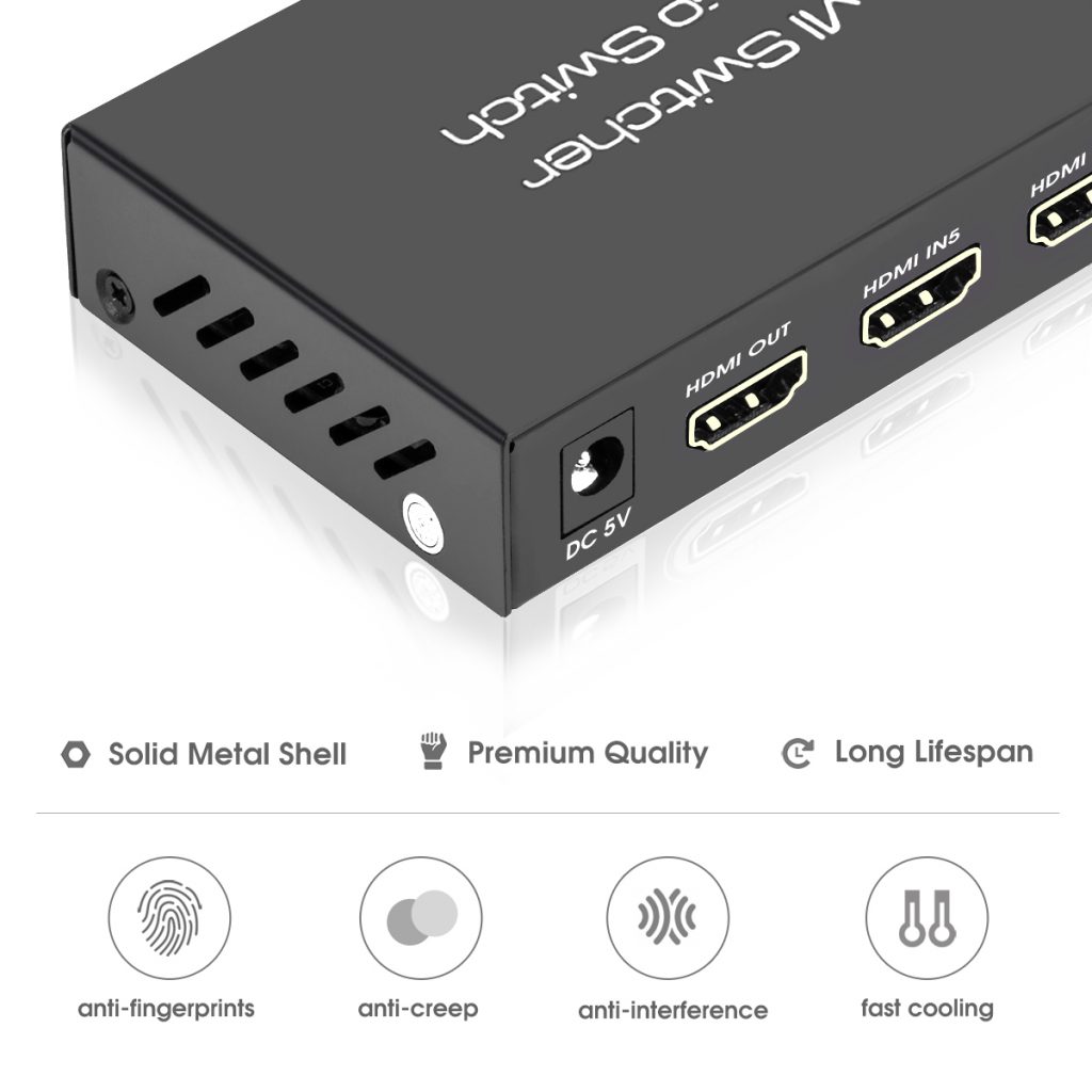 Premium 5 Ports 4K@60Hz HDMI2.0 Switch with IR Remote, 5 in 1 Out UHD ...