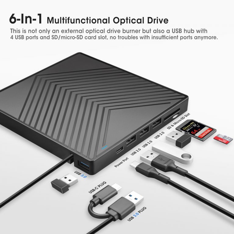 ROOFULL External CD/DVD Drive Burner, USB 3.0 Type-C Ultra Slim ...
