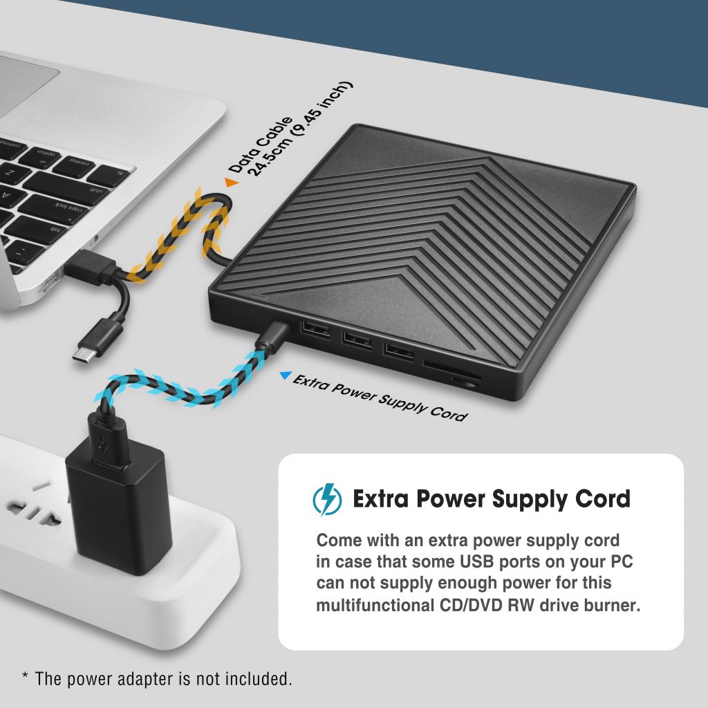 ROOFULL External CD/DVD Drive Burner, USB 3.0 Type-C Ultra Slim ...